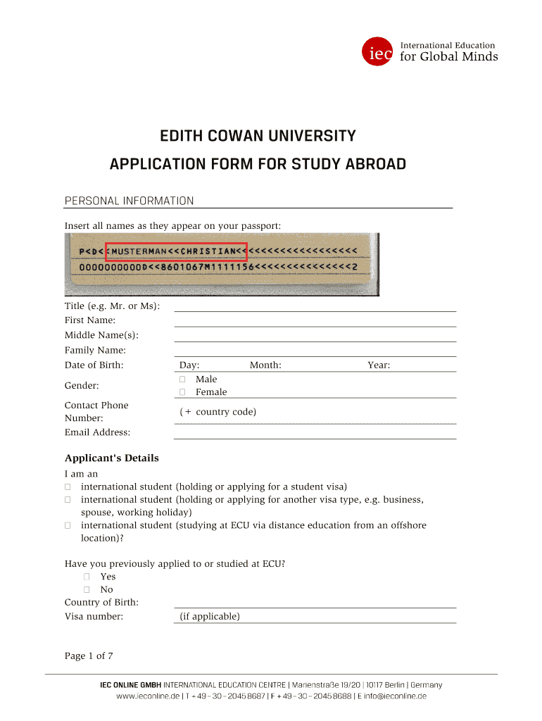Fillable Online Documents and forms - Edith Cowan College Fax Email ...