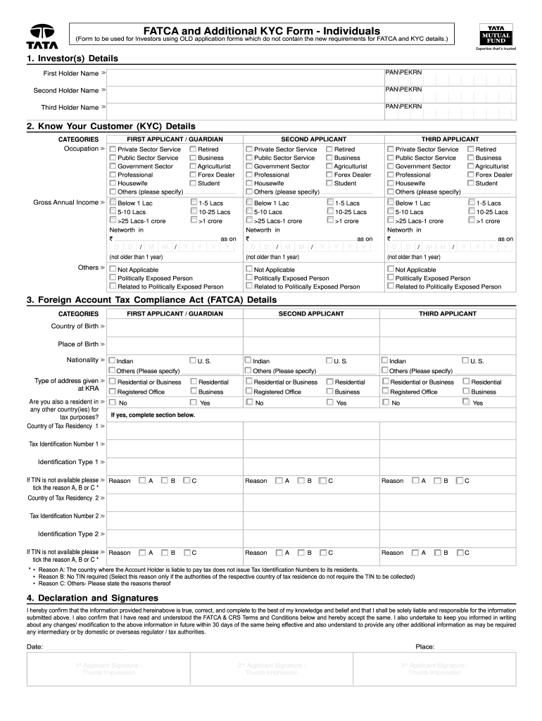 Fillable Online FATCA and Additional KYC Form - Individuals Fax Email ...