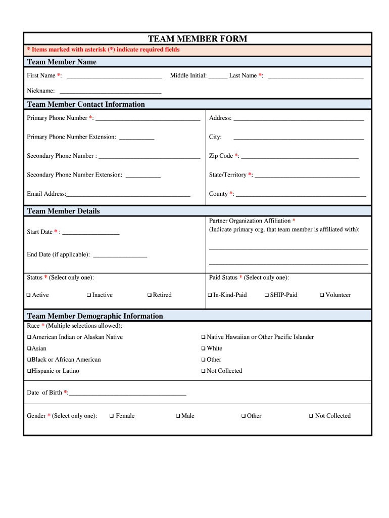 Fillable Online New team member form Fax Email Print - pdfFiller
