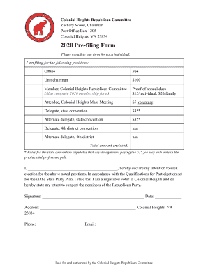 Fillable Online 2020 Pre-filing Form - Republican Party of Virginia Fax ...