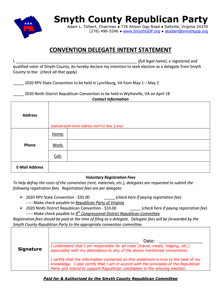 Fillable Online Smyth County Republican Party - Republican Party of ...
