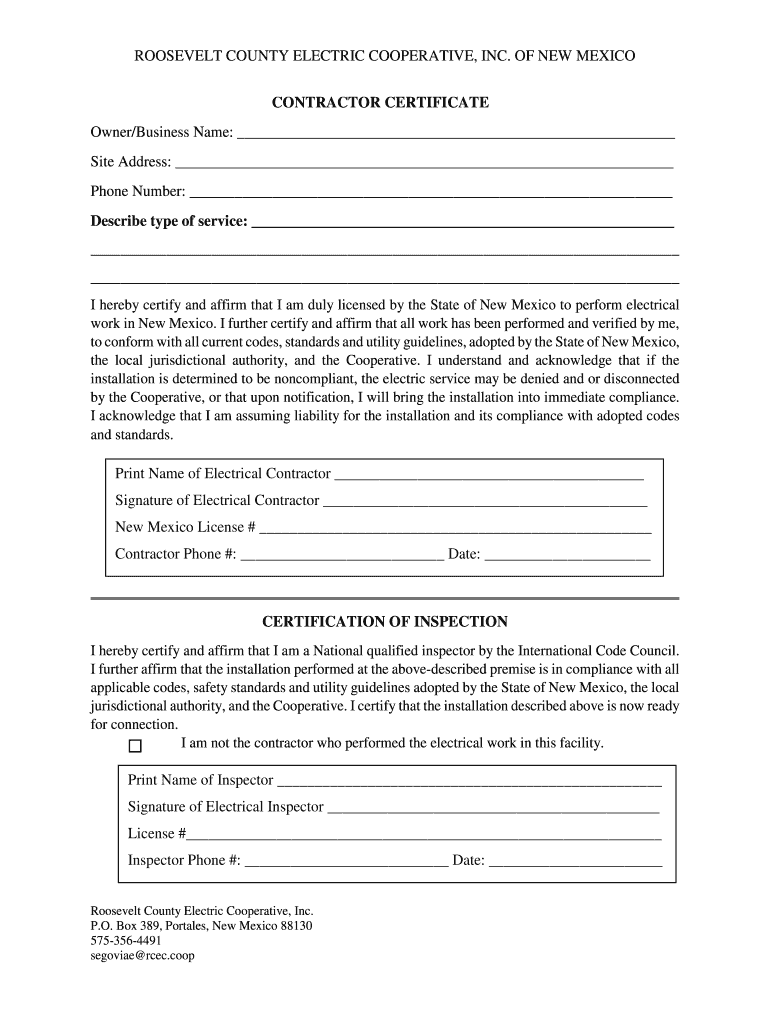 Fillable Online Certification Form for Temporary Service Connection Fax ...
