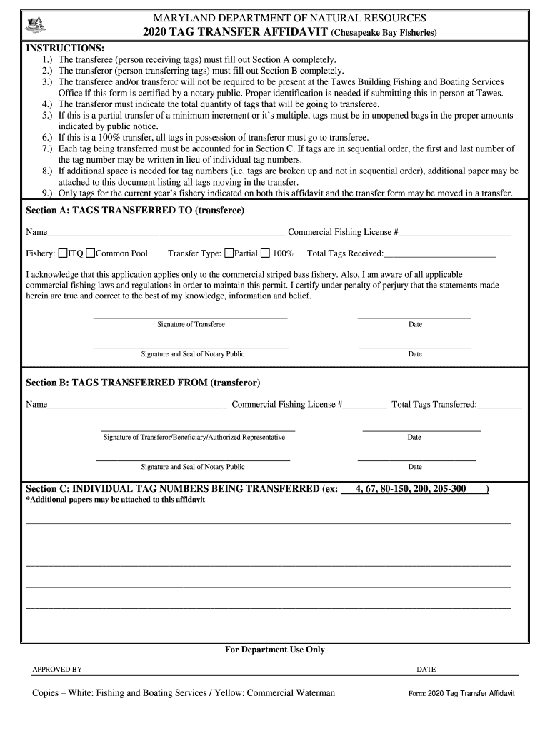 Fillable Online 2020 Tag Transfer Form Fax Email Print - pdfFiller