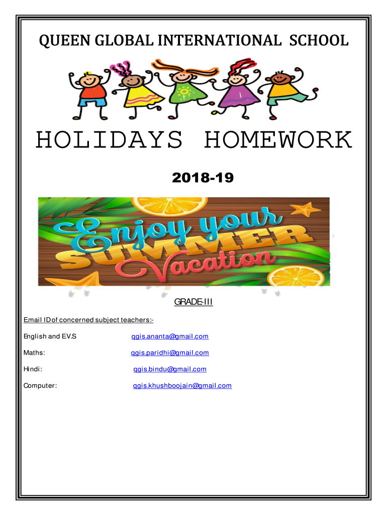 Fillable Online HOLIDAY HOMEWORK grade 3 Fax Email Print - pdfFiller
