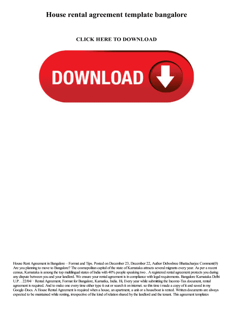 Rental Agreement Template Bangalore - Fill Online, Printable, Fillable ...