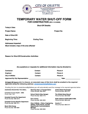 Fillable Online TEMPORARY WATER SHUT-OFF FORM - Gillette Fax Email ...