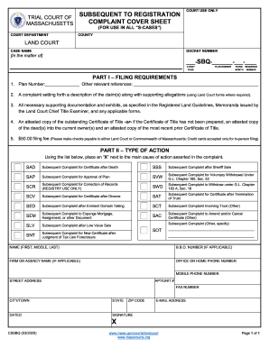 Fillable Online SUBSEQUENT TO REGISTRATION COMPLAINT COVER SHEET Fax ...