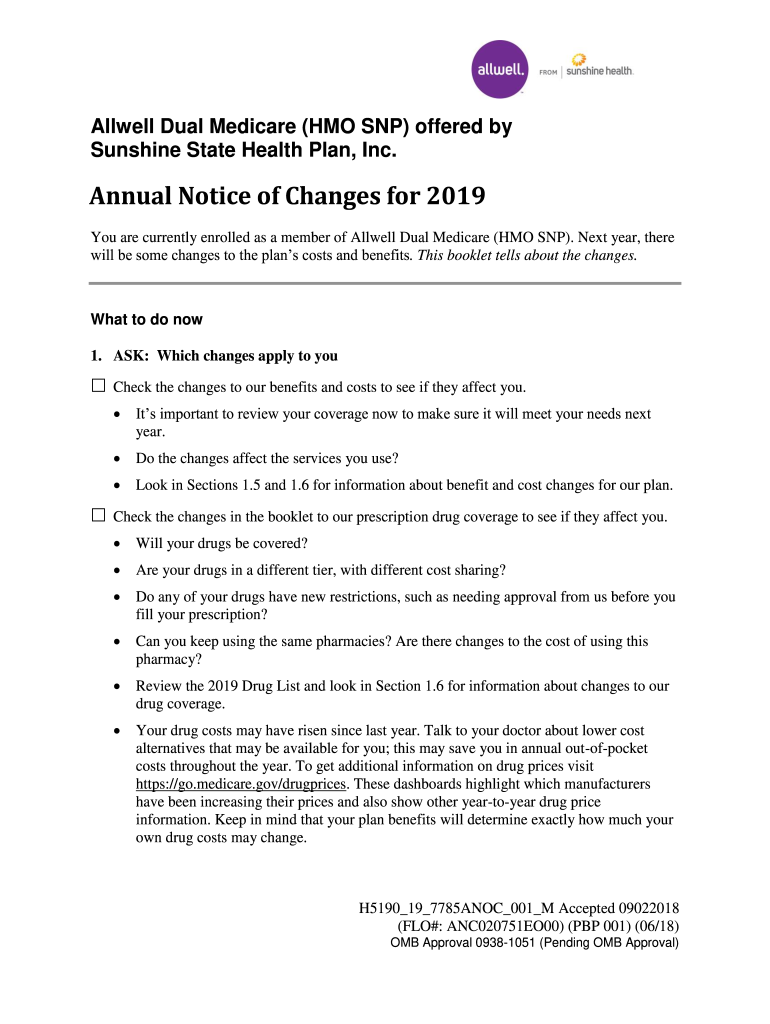 Fillable Online Allwell Dual Medicare (HMO SNP) - Sunshine Health ...