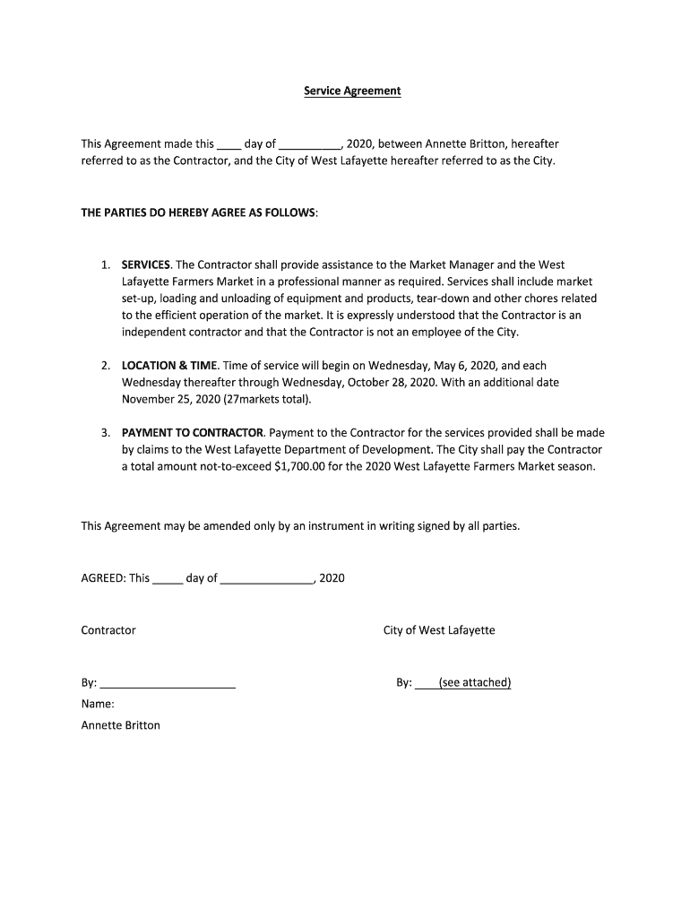 Fillable Online This Agreement made this day of , 2020, between Annette ...