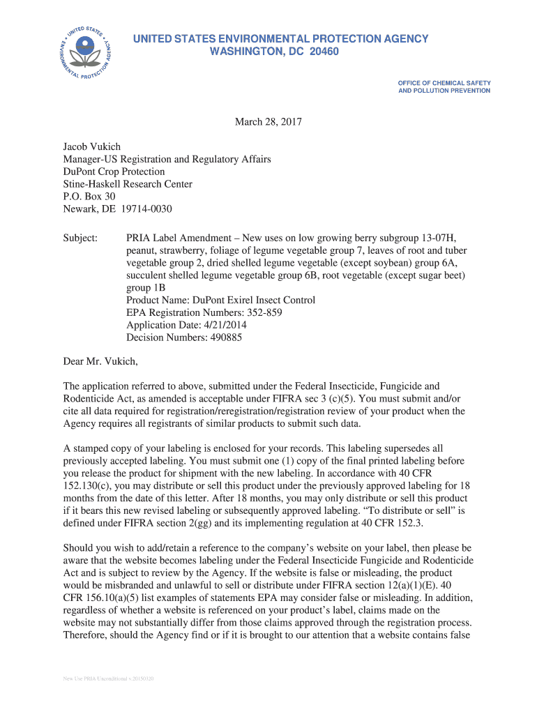 Fillable Online US EPA, Pesticide Product Label, DUPONT EXIREL insect ...