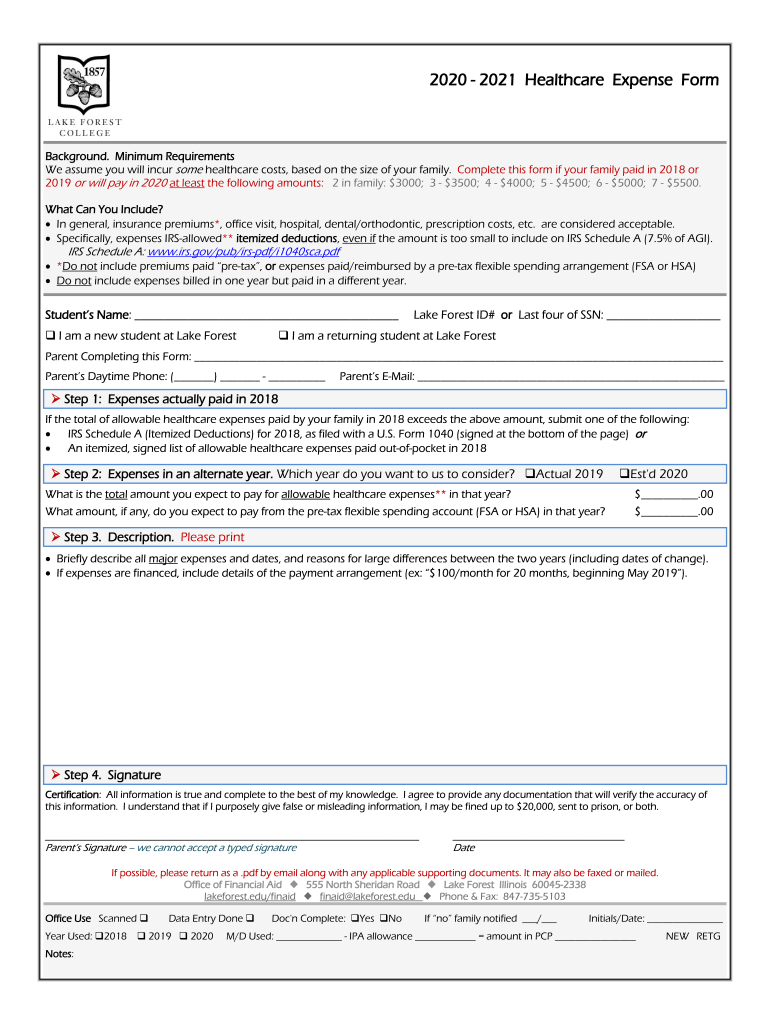 Fillable Online 2020 - 2021 Healthcare Expense Form Fax Email Print ...