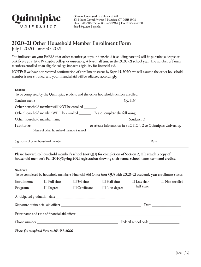 Fillable Online 2020-2021 Other Household Member Enrollment ...