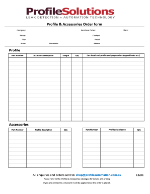 Fillable Online Profile & Accessories Order form Fax Email Print ...