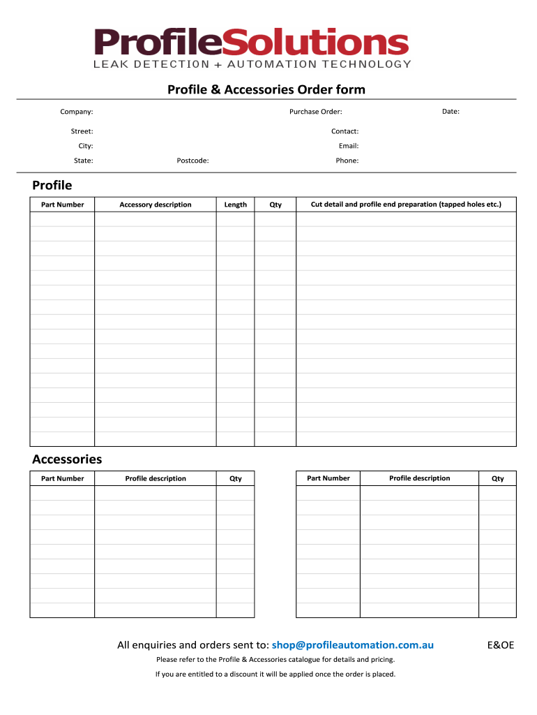 Fillable Online Profile & Accessories Order form Fax Email Print ...