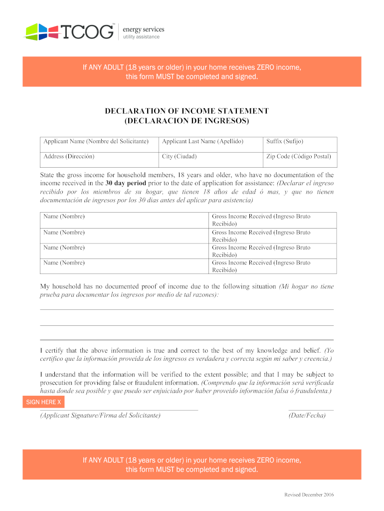 Fillable Online DECLARATION OF INCOME STATEMENT (DECLARACION DE ... Fax ...