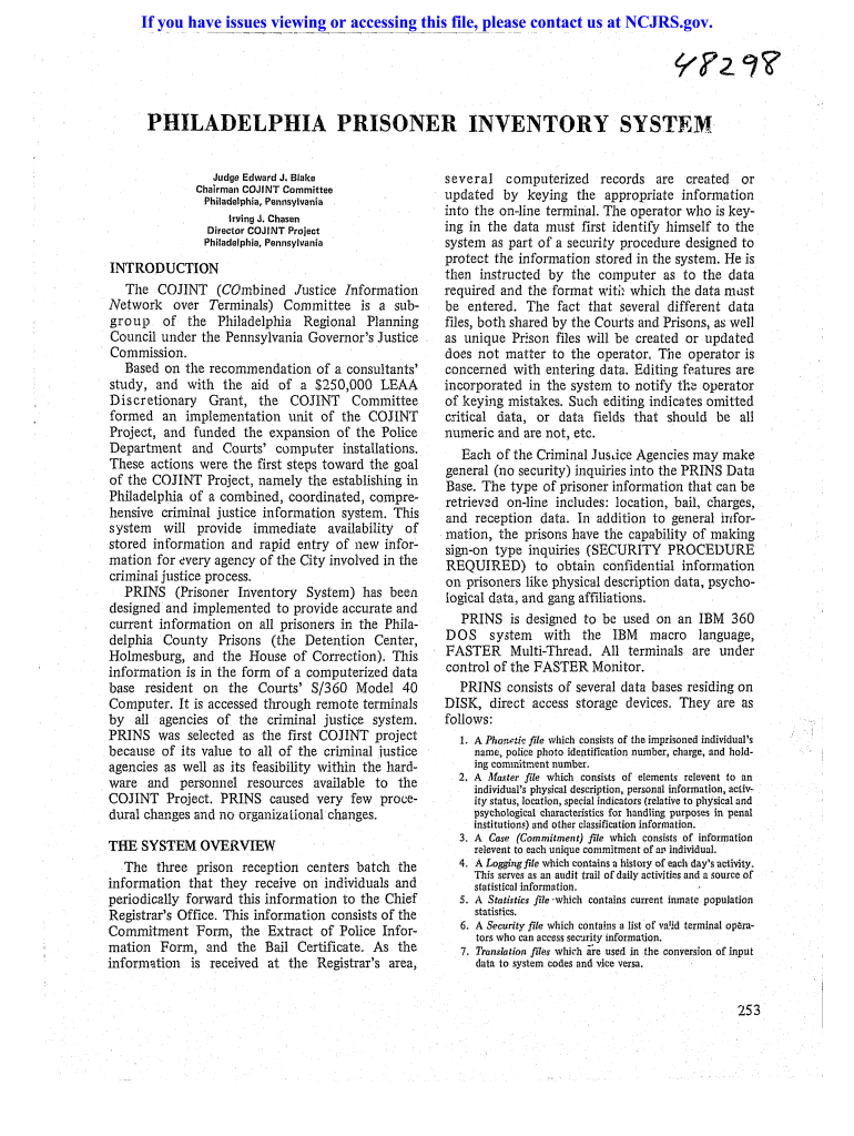 Fillable Online PHILADELPHIA PRISONER INVENTORY SYSTEM Fax Email Print ...