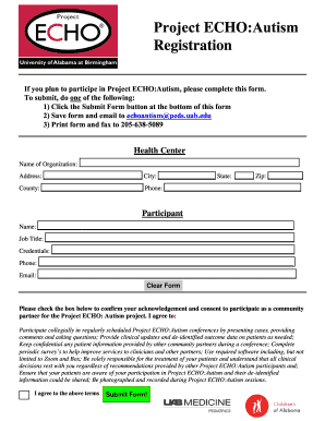 Fillable Online Project ECHO:Autism Fax Email Print - pdfFiller