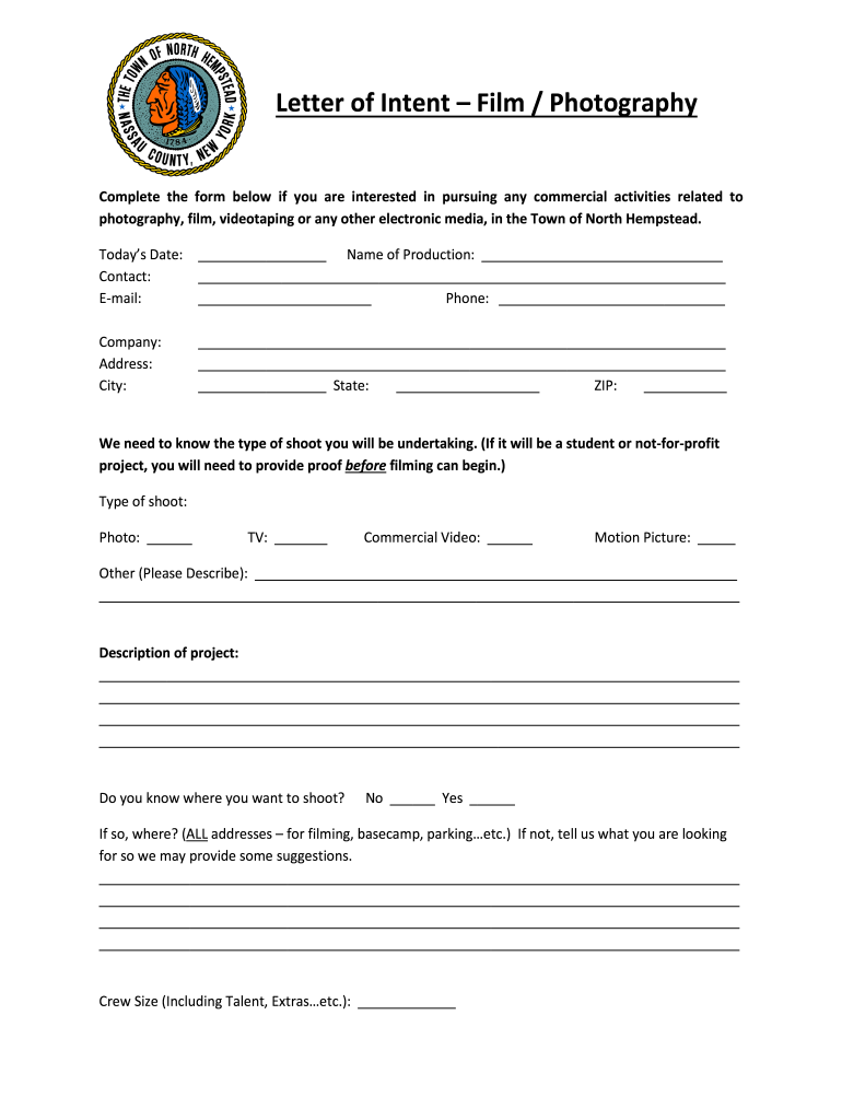 Fillable Online Letter of Intent Film / Photography Fax Email Print ...