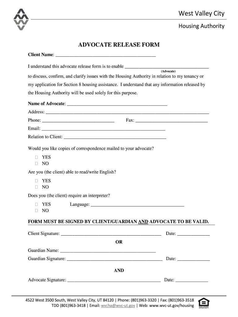 Fillable Online Advocate Release Form Fax Email Print - pdfFiller Fillable Online Advocate Release Form Fax Email Print - pdfFiller