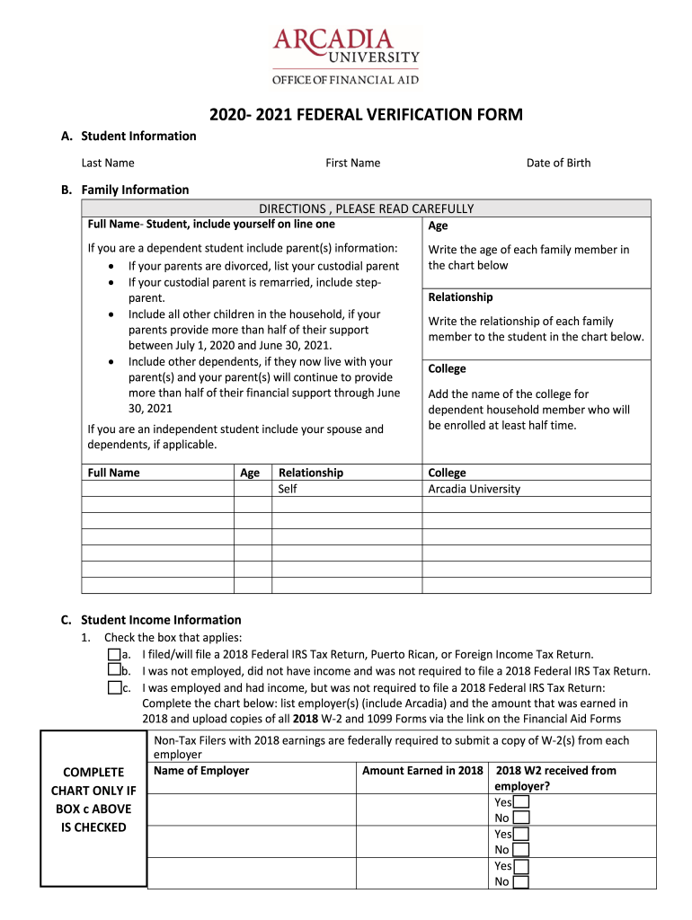 Fillable Online 2020- 2021 FEDERAL VERIFICATION FORM Fax Email Print ...