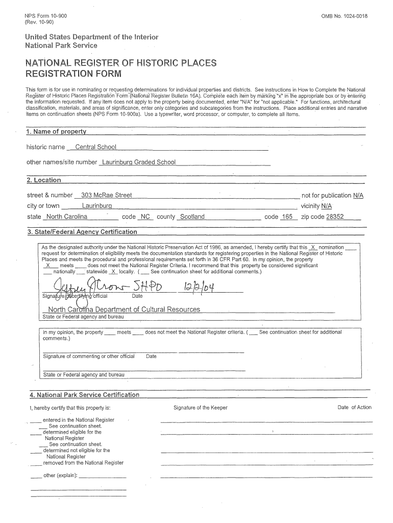 Fillable Online Fillable Online hpo ncdcr NPS I 'orm 10900 (Rev - hpo ...