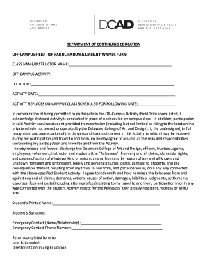 Fillable Online OFF-CAMPUS FIELD TRIP PARTICIPATION & LIABILITY WAIVER FORM Fax Email Print ...