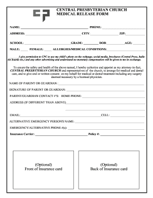 Fillable Online Adult Medical Release Form 2019 - Zephyr Point Fax ...