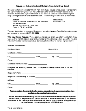 Fillable Online Redetermination Form (NW). Prescription Drug Denial ...