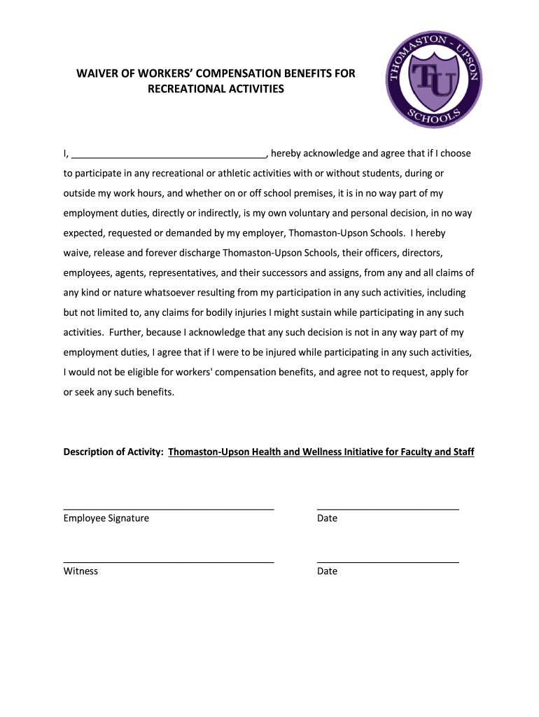 Fillable Online waiver of workers' compensation benefits for ...