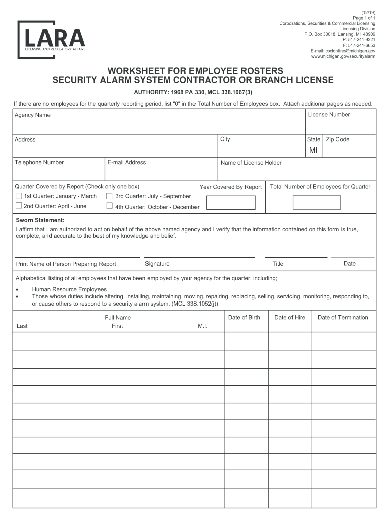 Fillable Online security alarm employee rosters worksheet Fax Email ...