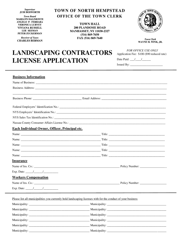 Fillable Online LANDSCAPING CONTRACTORS LICENSE APPLICATION Fax Email ...