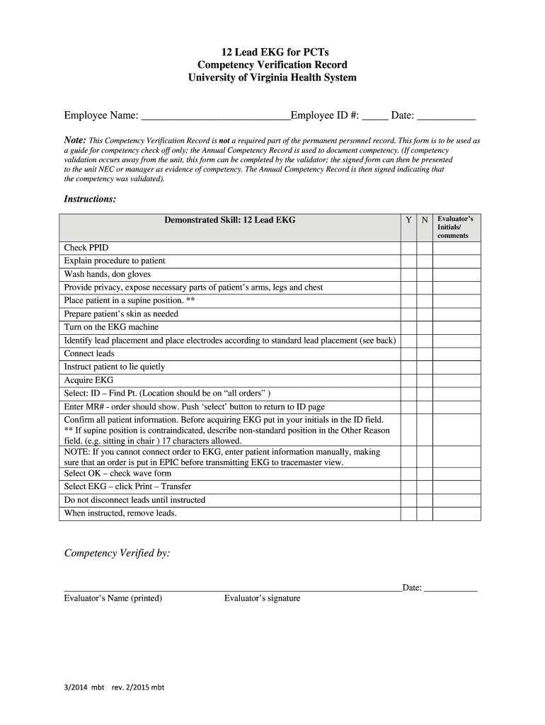 Fillable Online 12 Lead EkG for PCT Competency Verification Record.docx ...