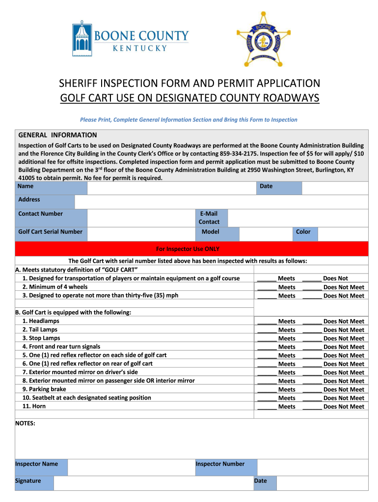 Fillable Online SHERIFF INSPECTION FORM AND PERMIT APPLICATION Fax ...
