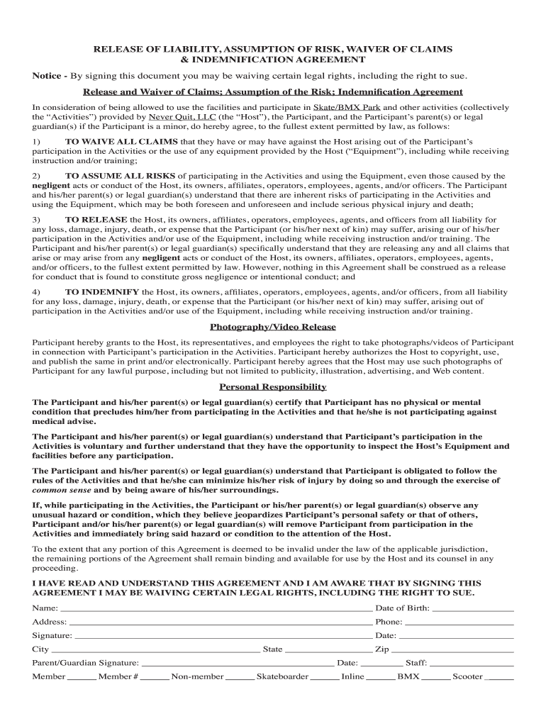 Fillable Online Waiver and Release Language Fax Email Print - pdfFiller