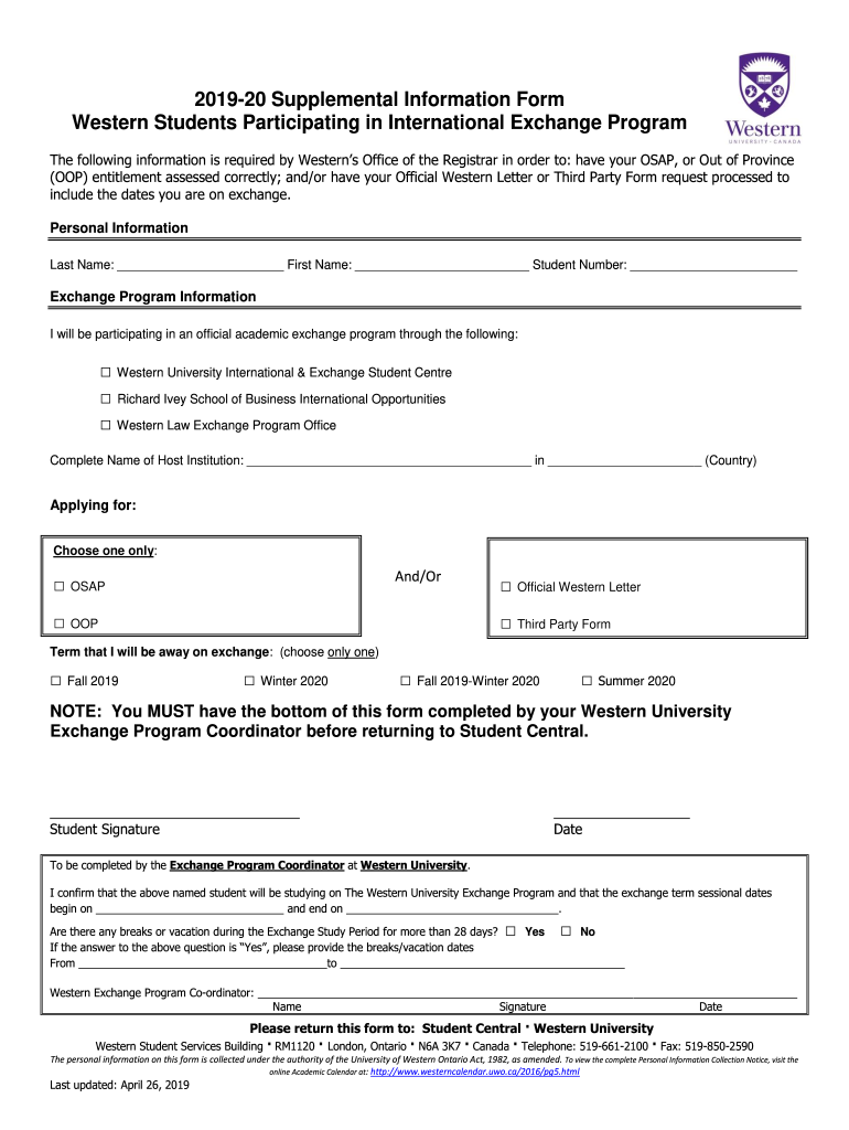 Fillable Online 2019-20 Supplemental Information Form Fax Email Print ...