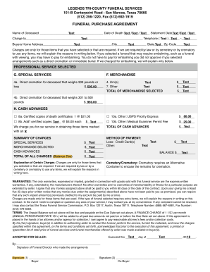 Fillable Online FUNERAL PURCHASE AGREEMENT Fax Email Print - pdfFiller