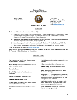Fillable Online 1 County of Ulster Human Rights Commission COMPLAINT ...