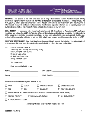 Fillable Online SNAP Civil/Human Rights Violation Complaint Form - 20 ...