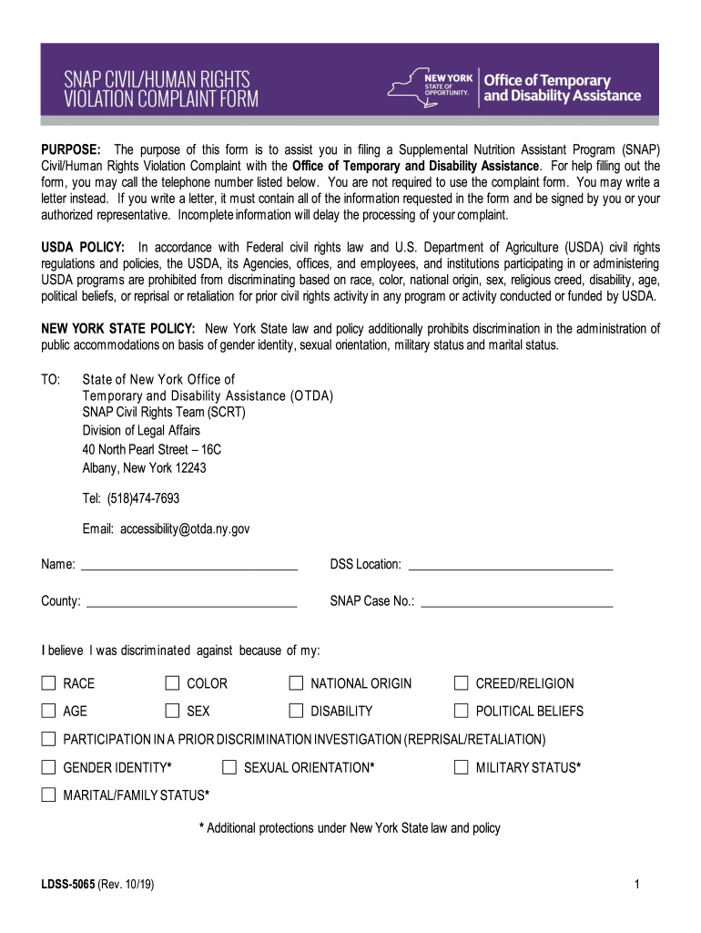 Fillable Online SNAP Civil/Human Rights Violation Complaint Form - 20 ...