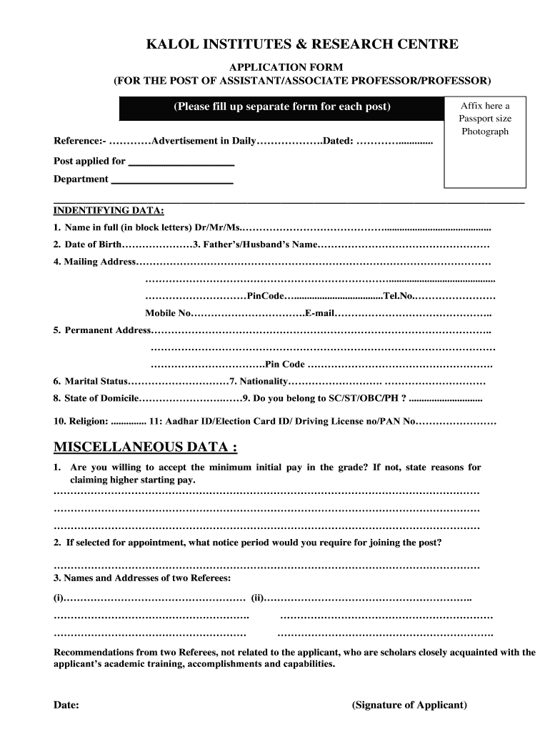 Fillable Online Proforma for applying for the post of Principal ...