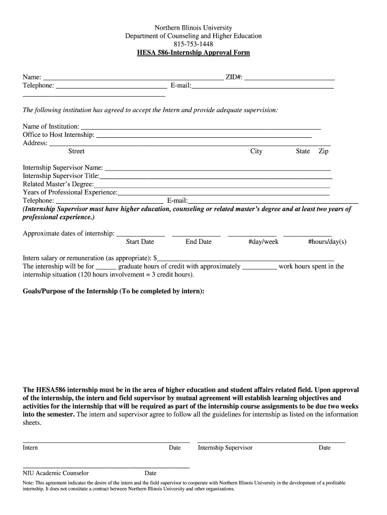 Fillable Online HESA 586-Internship Approval Form Fax Email Print ...