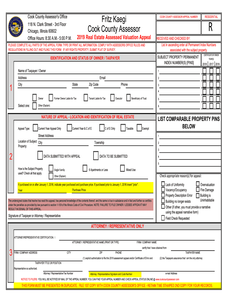Fillable Online Cook County Assessor's Office - Stay Safe. Get Tax Bill ...