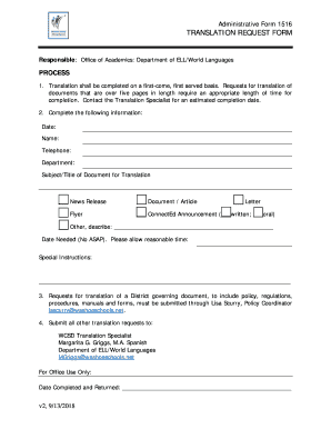 Fillable Online TRANSLATION REQUEST FORM - wcsdpolicy.net Fax Email ...