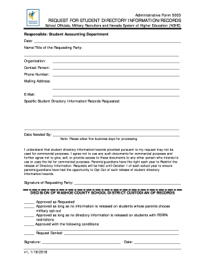 Fillable Online REQUEST FOR STUDENT DIRECTORY INFORMATION/RECORDS Fax ...