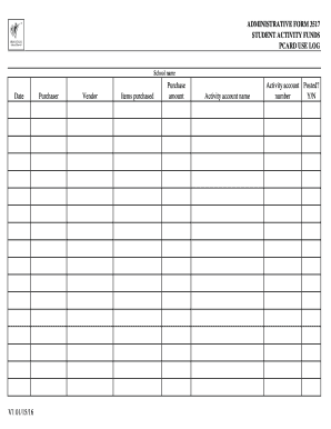 Fillable Online ADMINISTRATIVE FORM 3517 STUDENT ACTIVITY FUNDS PCARD ...