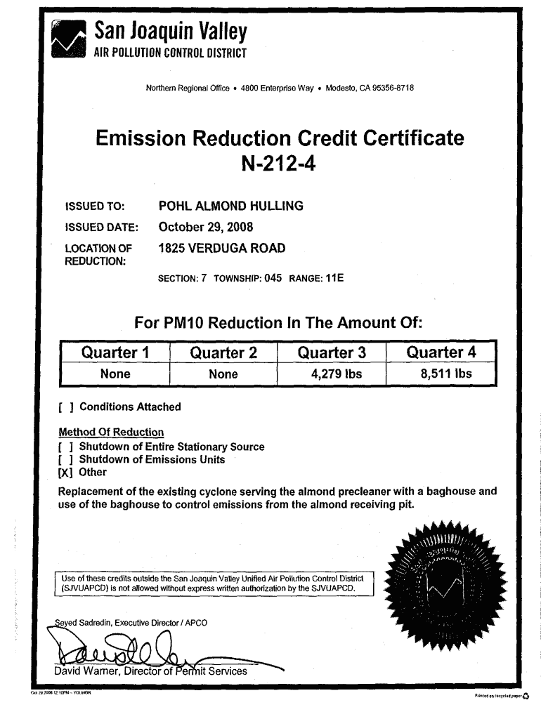 Fillable Online Emission Reduction Credit Certificate N-212-4 Fax Email ...