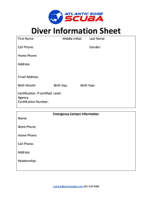 Fillable Online Diver Information Sheet - atlanticedge.com Fax Email ...