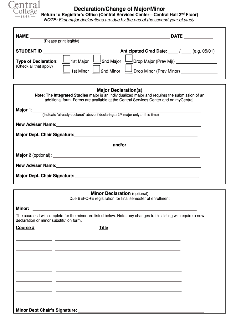 Fillable Online INSTRUCTIONS FOR DECLARATION/CHANGE OF MAJOR Fax Email Print - pdfFiller
