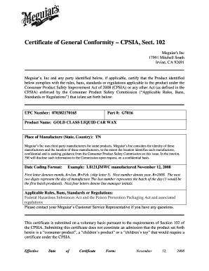 Fillable Online cpsia certificate of conformity - consumer product ...