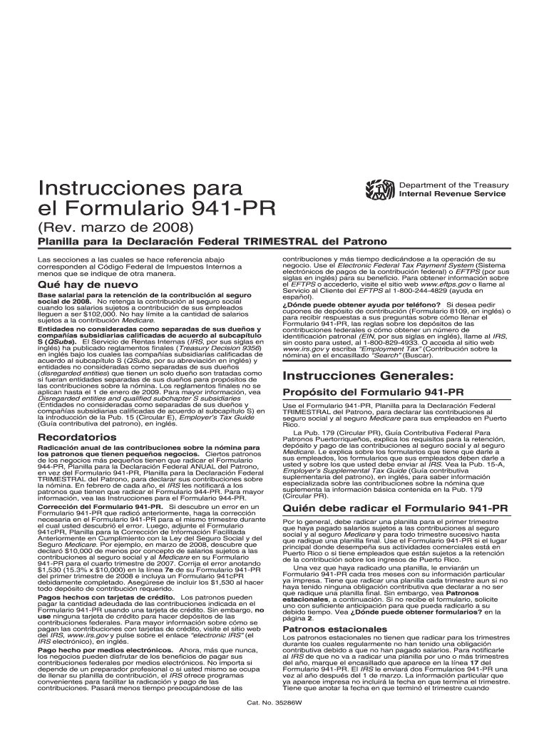 Fillable Online Instruction 941 (PR) (Rev. March 2008). Instructions ...